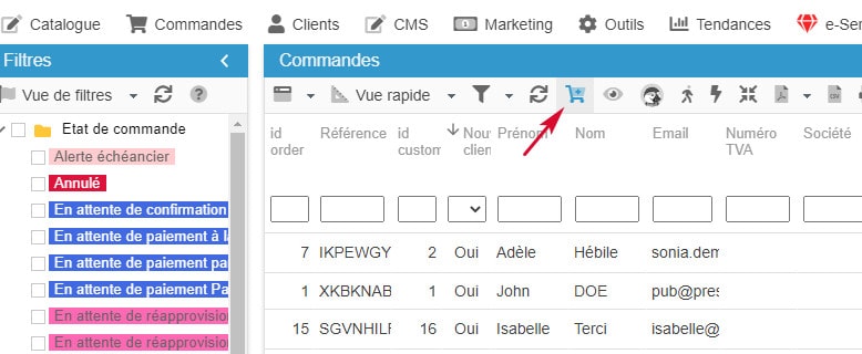 Créer les commandes dans Store Commander prestashop